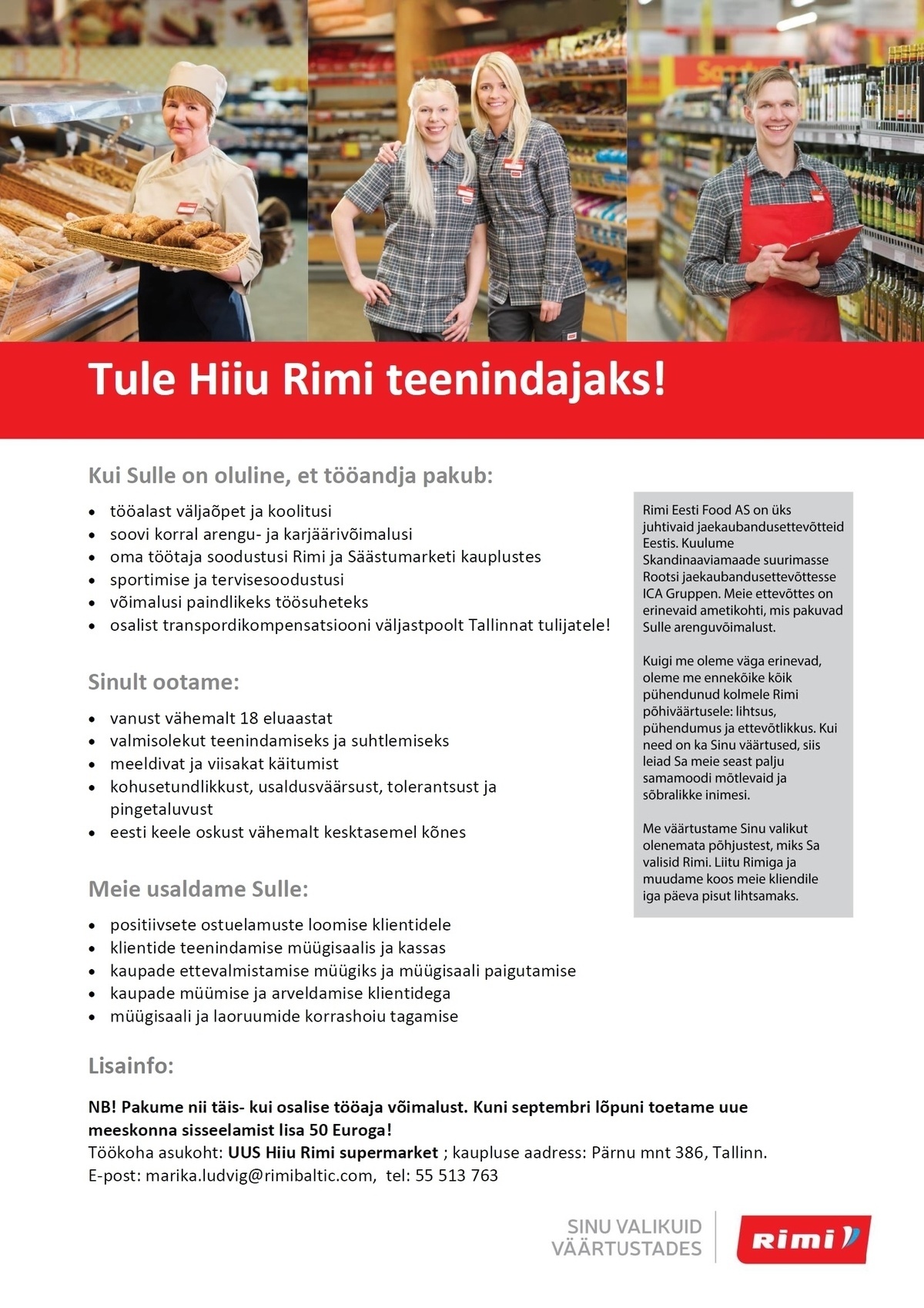 CV Keskus tööpakkumine Teenindaja uues Hiiu Rimi supermarketis!, 2018-07-11