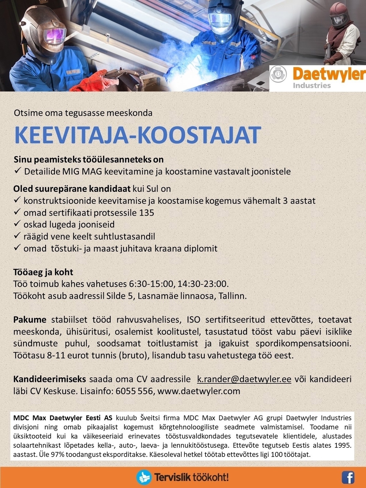 CV Keskus tööpakkumine Keevitaja-koostaja, 2018-09-11
