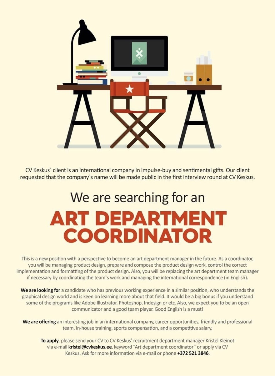 CV Keskus job ad Art department coordinator, 2019-05-20 CV Keskus job ad Art department coordinator, 2019-05-20