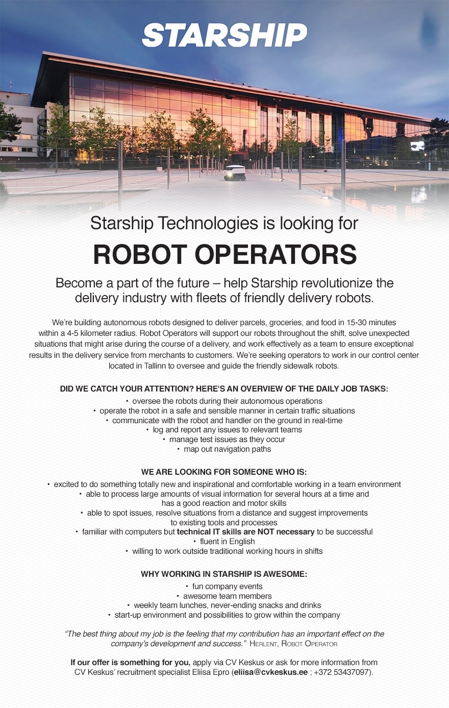 CV Keskus job ad Robot operators, 2019-11-18