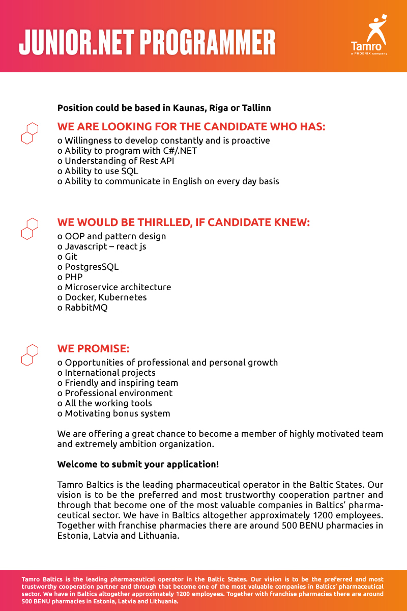 CV Keskus job ad JUNIOR. NET PROGRAMMER, 2021-04-16 CV Keskus job ad JUNIOR. NET PROGRAMMER, 2021-04-16