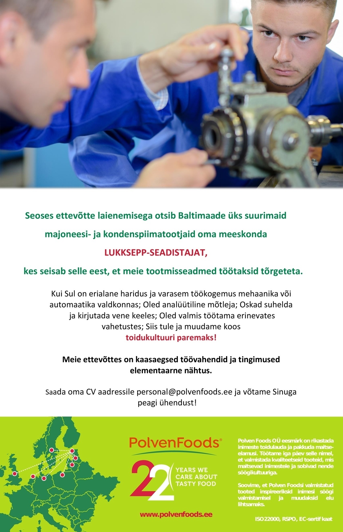 CV Keskus tööpakkumine Lukksepp-seadistaja, 2021-06-13