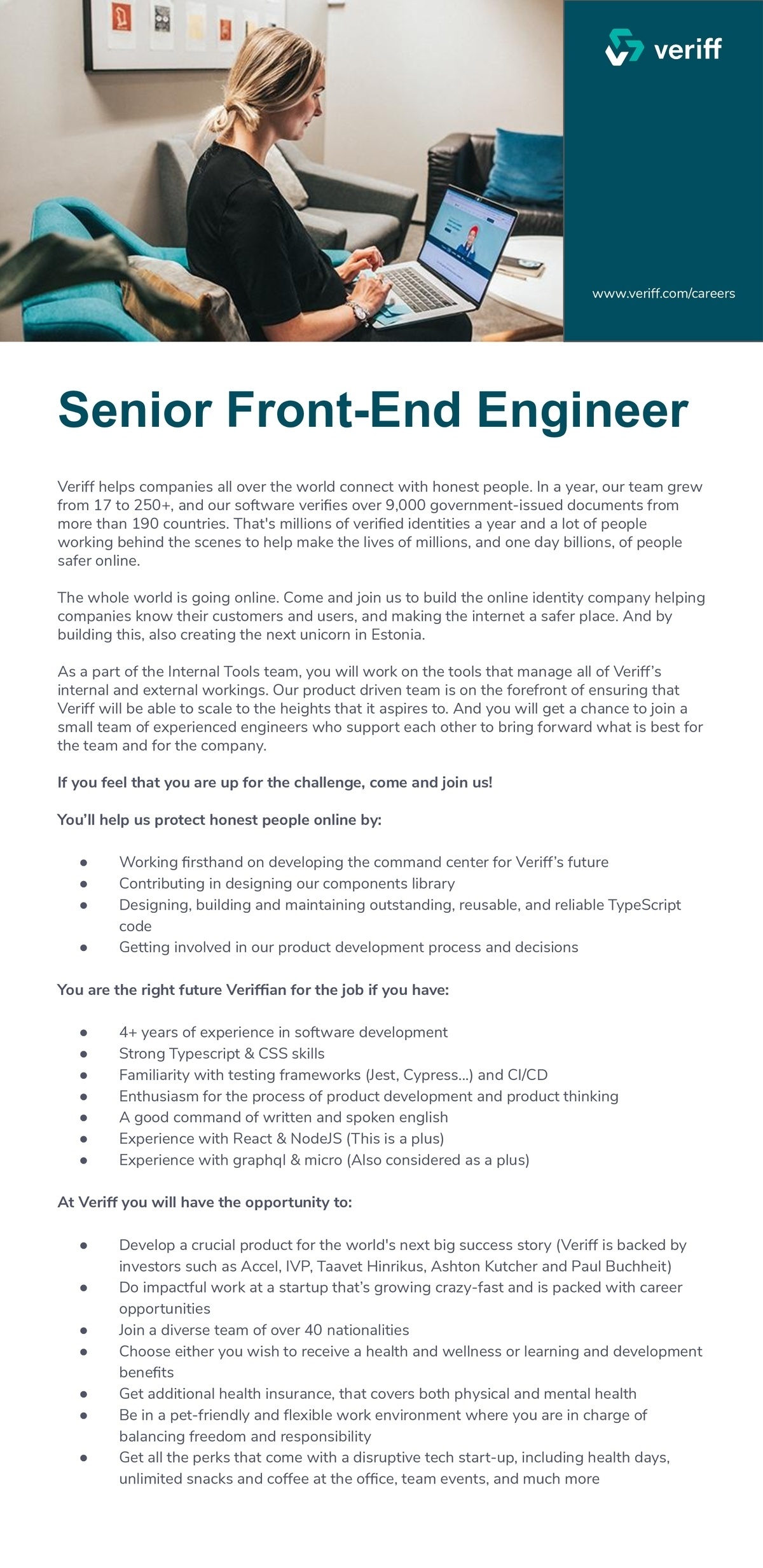 CV Keskus job ad Senior Front - End Engineer (Internal Tools), 2021-07-14 CV Keskus job ad Senior Front - End Engineer (Internal Tools), 2021-07-14