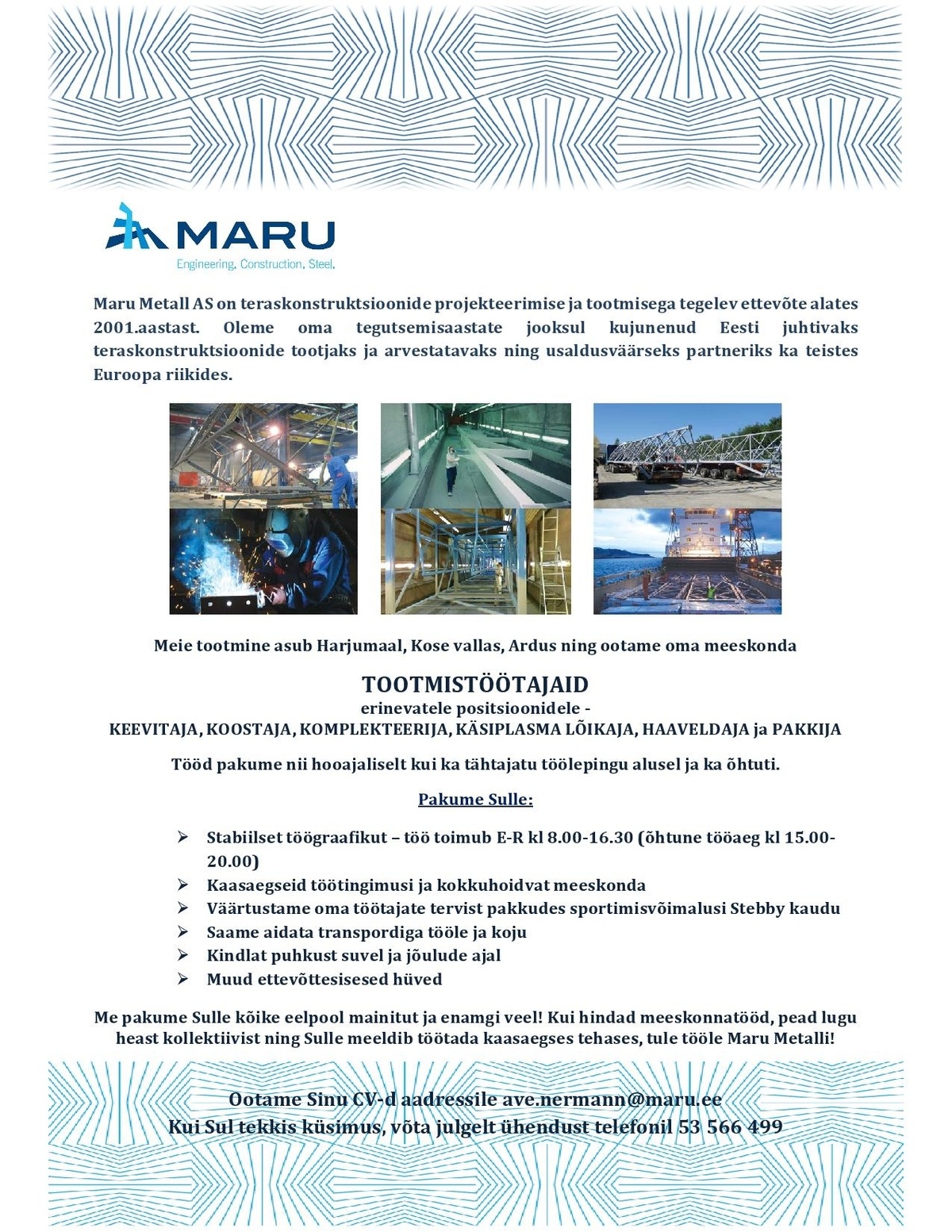 CV Keskus tööpakkumine TOOTMISTÖÖTAJAD (KEEVITAJA, KOOSTAJA ...