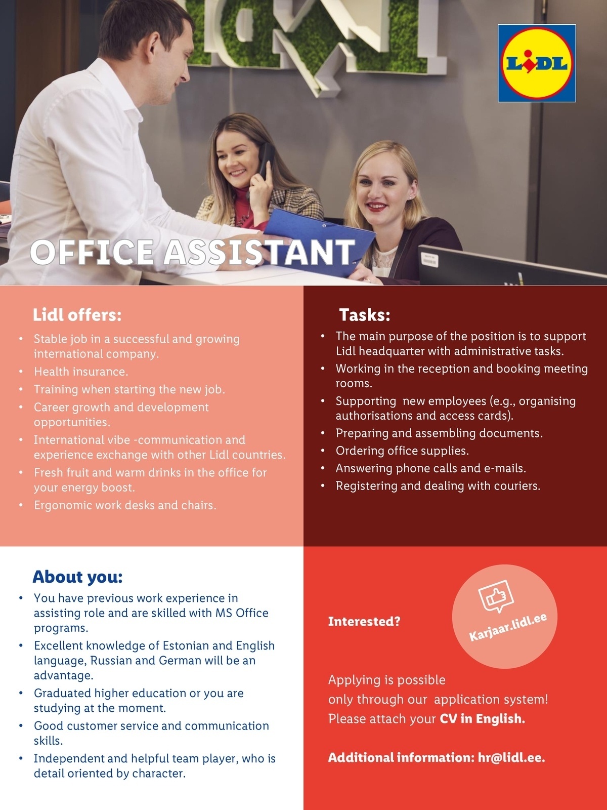 CV Keskus job ad Office Assistant, 2022-05-19