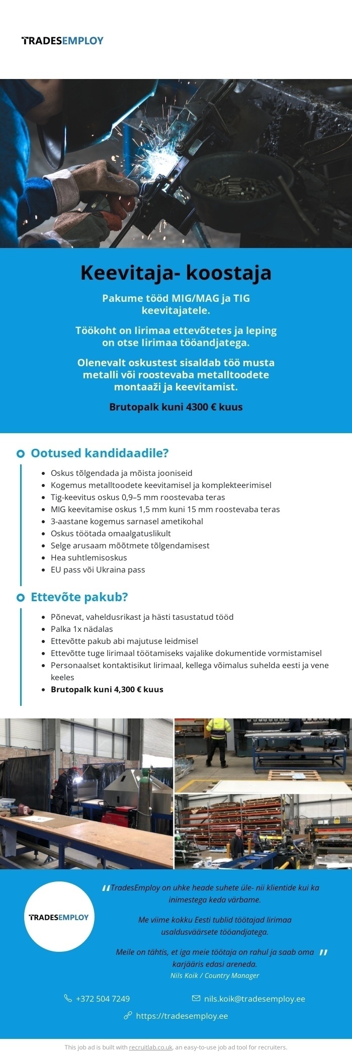 CV Keskus tööpakkumine Keevitaja-koostaja, 2022-09-12