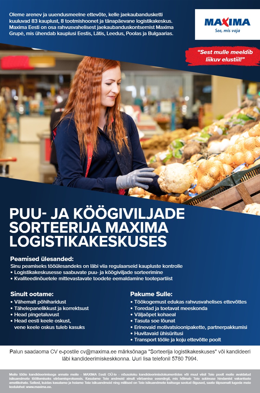 CV Keskus tööpakkumine Puu- ja köögiviljade sorteerija MAXIMA ...