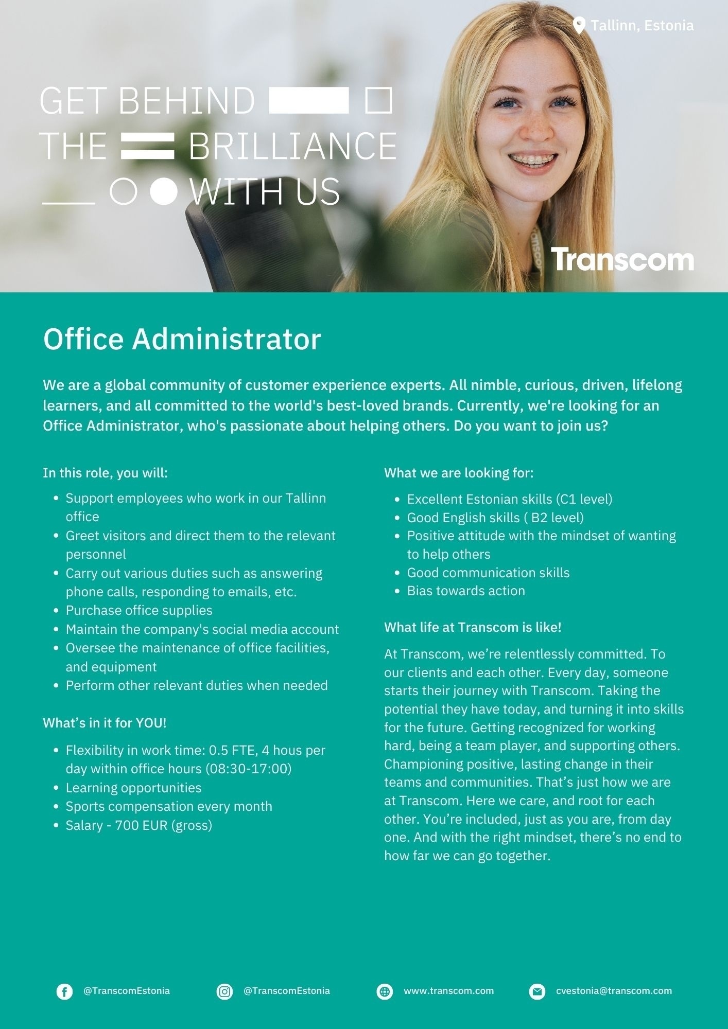 CV Keskus job ad Office Administrator (0.5 part time), 2022-12-12