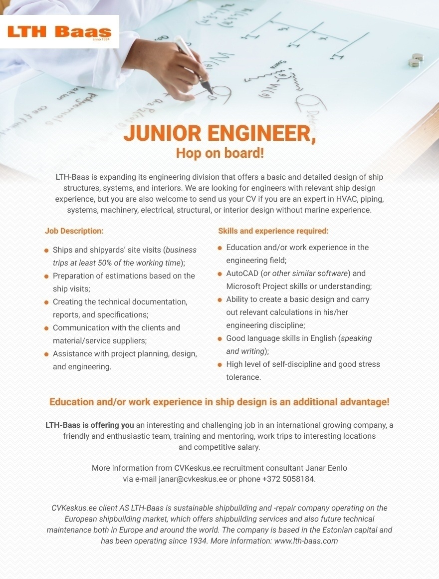 CV Keskus job ad JUNIOR ENGINEER, 2023-01-18 CV Keskus job ad JUNIOR ENGINEER, 2023-01-18