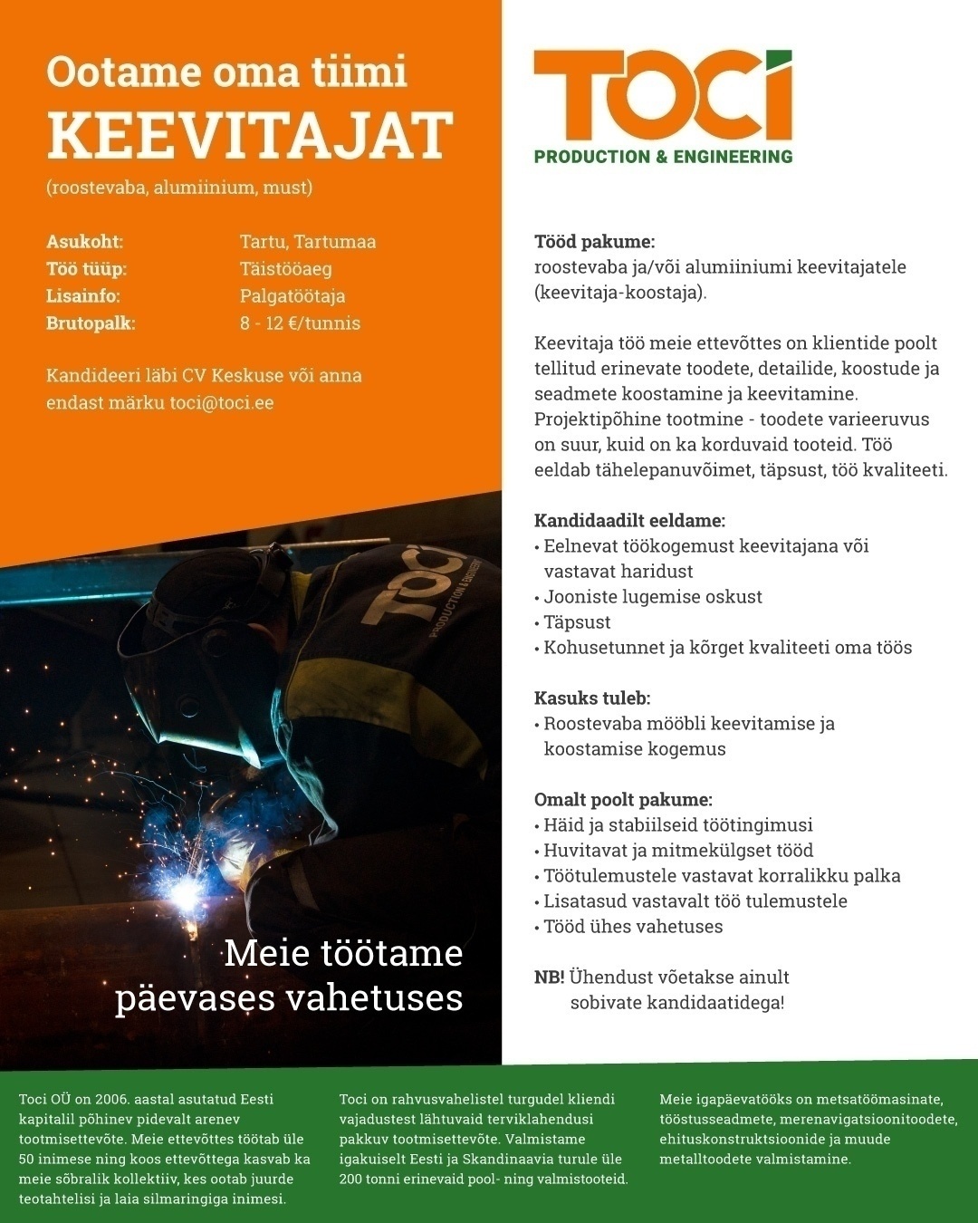 CV Keskus tööpakkumine Keevitaja (roostevaba, alumiinium, must), 2023-02-17