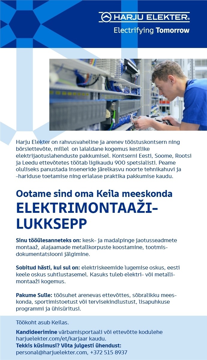 CV Keskus tööpakkumine Elektrimontaazilukksepp, 2023-04-12