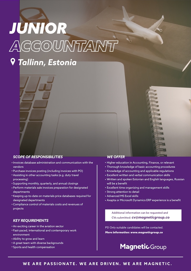 CV Keskus job ad Junior Accountant, 2023-04-19 CV Keskus job ad Junior Accountant, 2023-04-19