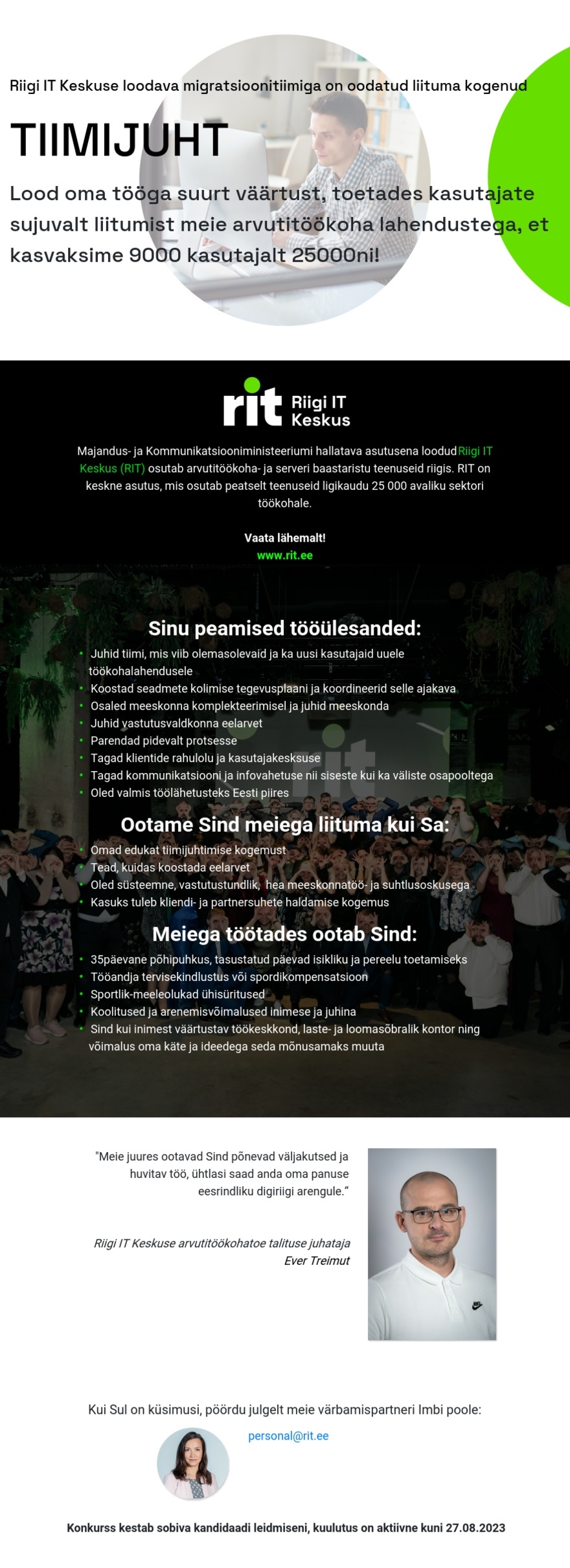 CV Keskus tööpakkumine Tiimijuht, 2023-08-14 CV Keskus tööpakkumine Tiimijuht, 2023-08-14