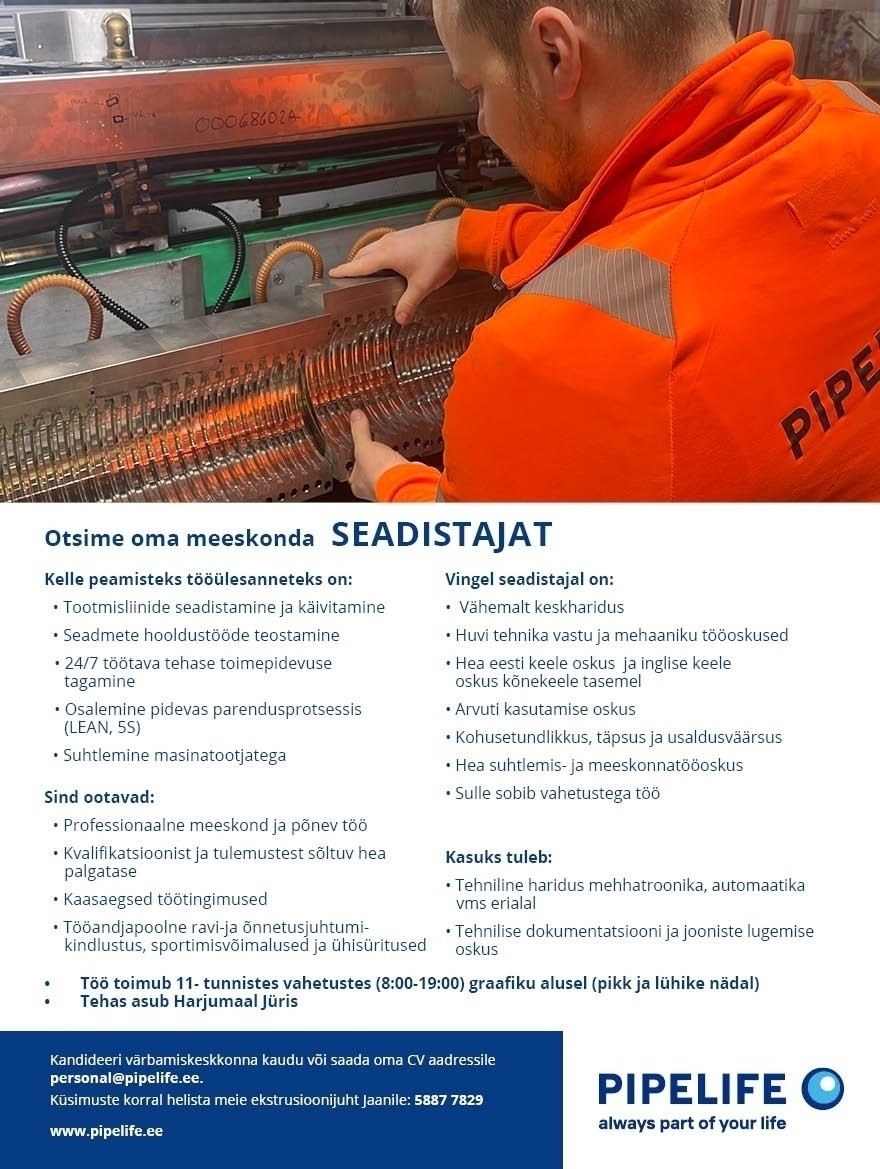 CV Keskus tööpakkumine Seadistaja, 2024-02-16