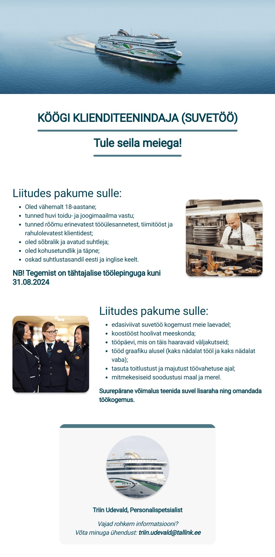 CV Keskus tööpakkumine Laeva köögi klienditeenindaja (suvetöötaja ...