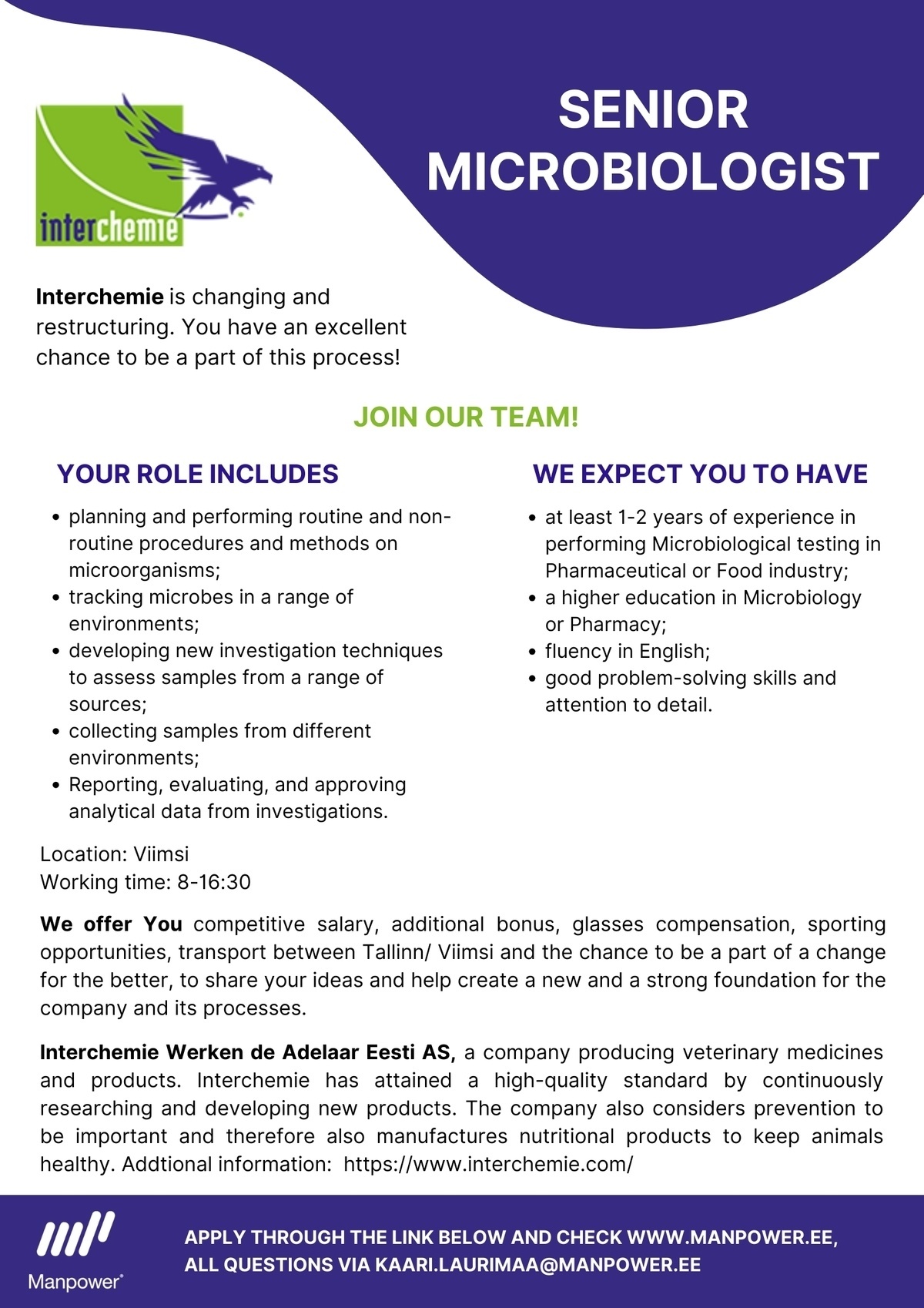 CV Keskus job ad SENIOR MICROBIOLOGIST, 2024-05-17