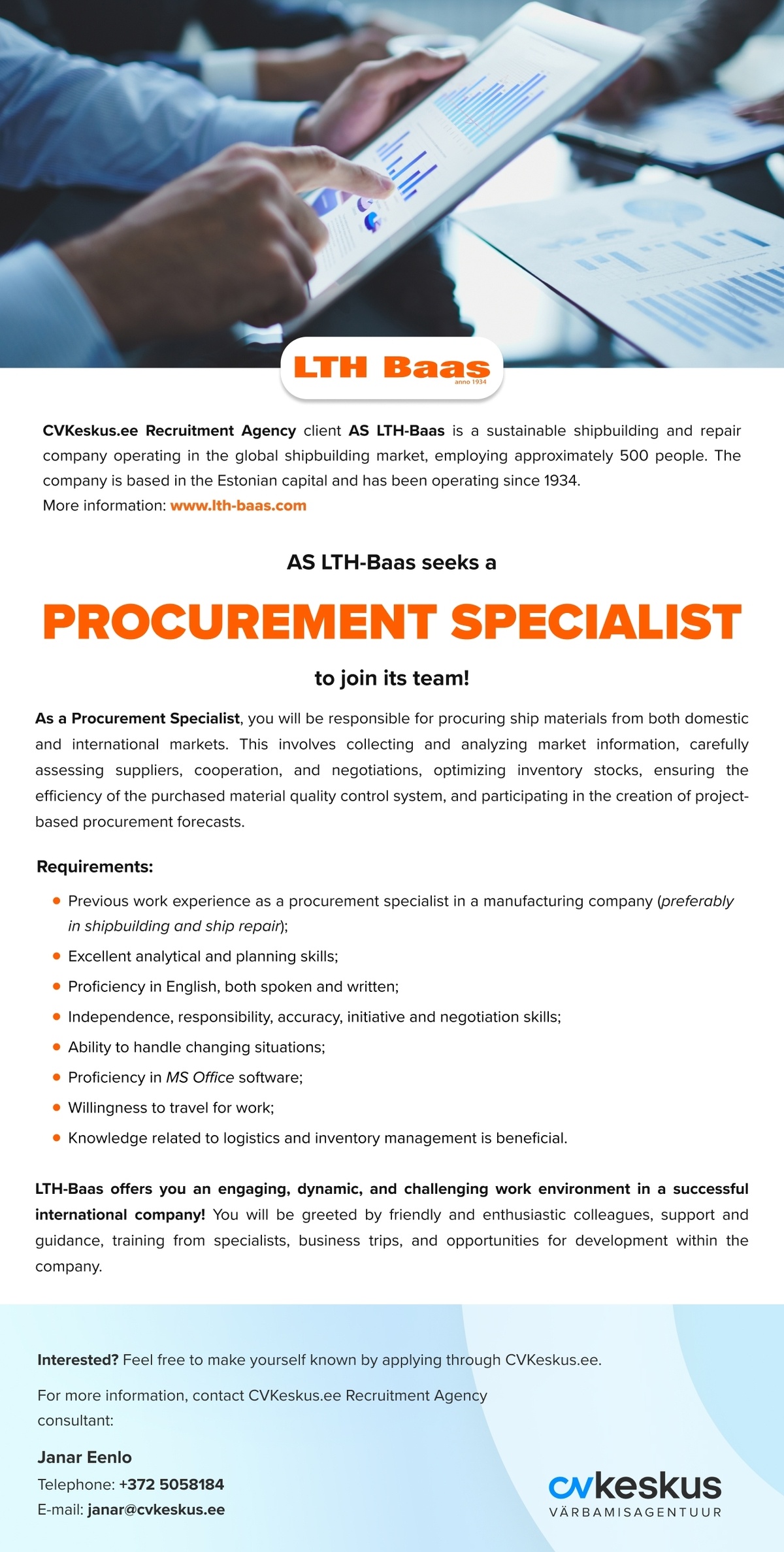 CV Keskus job ad PROCUREMENT SPECIALIST, 2024-07-03