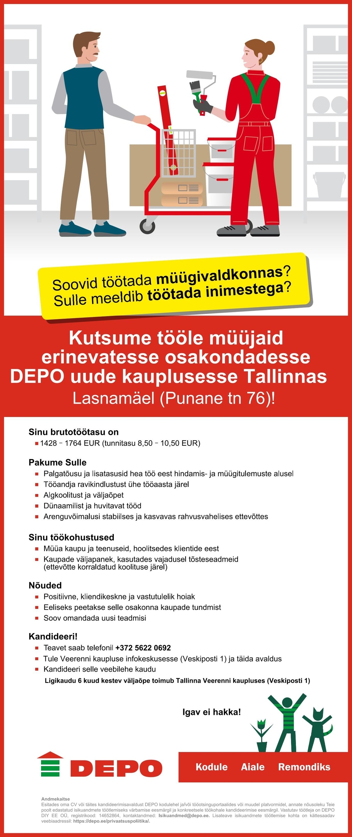 CV Keskus job ad DEPO DIY EE OÜ Müüja, Lasnamäe (Punane tn 76), 2026-06-17