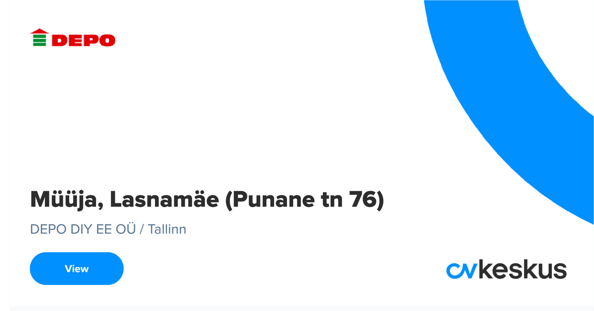 CV Keskus job ad DEPO DIY EE OÜ Müüja, Lasnamäe (Punane tn 76), 2026-06-17