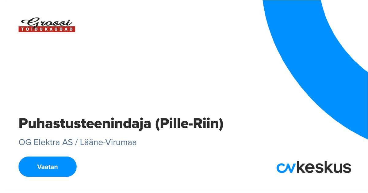 CV Keskus tööpakkumine Puhastusteenindaja (Pille-Riin), 2025-09-18